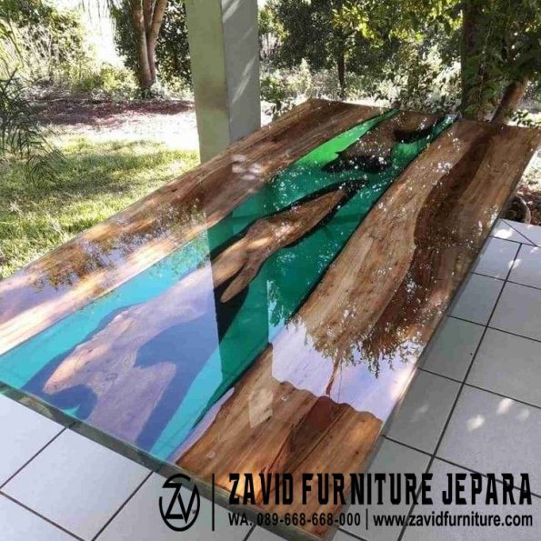 Meja Resin Menyala Kayu Solid Minimalis Kekinian
