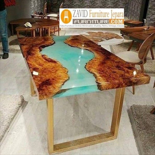 Meja Resin Kayu Solid Model Terbaru Lucu Kekinian