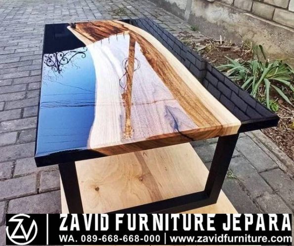Meja Resin Unik Kayu Solid Minimalis Modern Kekinian