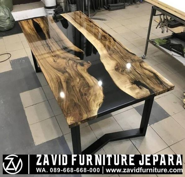 Meja Resin Unik Kayu Solid Minimalis Modern Kekinian