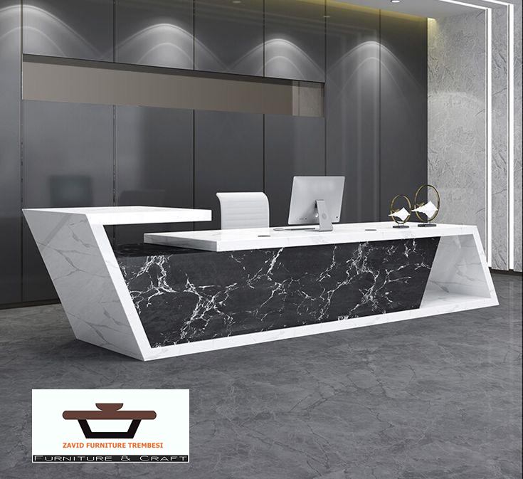 Kemewahan Meja Resepsionis HPL Kombinasi Marmer.