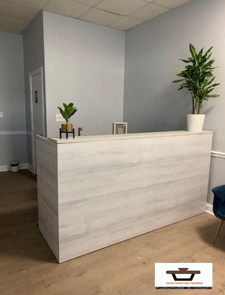 Meja Resepsionis Kayu HPL Minimalis Putih Paling Populer Surabaya